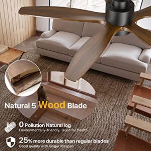 Ensenior 52” Ceiling Fan with Light Remote Control, 5CCT selectable, Dimmable, 1000 Lumens, 15W LED, 5 Wood Blades and Reversible DC Motor, for Bedroom and Living Room, Black, (338)