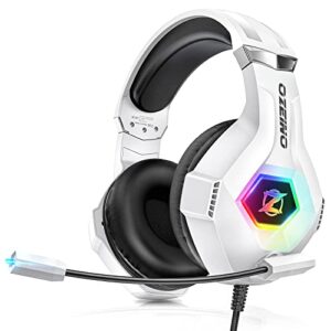 gaming headset ps4 headset, xbox headset with 7.1 surround sound, gaming headphones with noise cancelling flexible mic rgb light memory earmuffs for pc, ps5, ps4, xbox series x/s, xbox one, switch