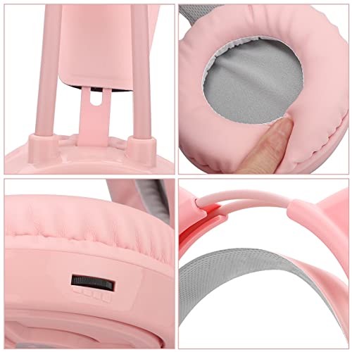 Atrasee 7.1 Surround Sound Cat Ear Gaming Headset with Mic for PS4 PC PS5 Xbox One Nintendo, Noise Cancelling Kitty Headphones w/LED Lights, Soft Earmuff, 3.5mm Aux for Mac Laptop Girls Kids, Pink