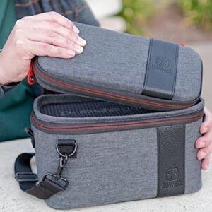 PDP Gaming Pull-N-Go Travel Case | Elite Edition | 2-in-1 with Removable Compartments: Grey - Nintendo Switch