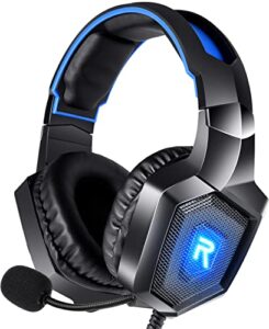 gizori gaming headset, xbox headset, gaming headphones with microphone surround sound, noise canceling with mic & led light, compatible with pc ps5, ps4, ps2, xbox series, sega dreamcast, laptop, blue