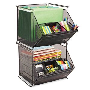 safco 2164bl onyx stackable mesh storage bin 4-compartment 14 x 15 1/2 x 11 3/4 black