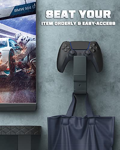 MoKo Controller Holder, Dual Gamepad Controller & Headphone Hanger for Xbox One, Xbox 360, PS3, PS4, PS5, PC, STEAM, Switch丨Wall Mount Stand for All Universal Headsets, Black