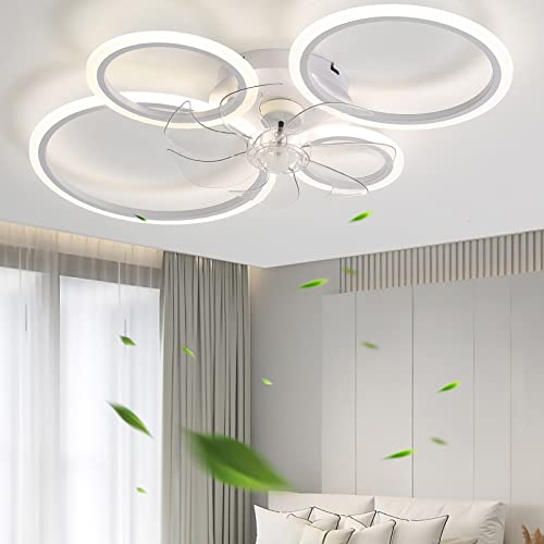 ZEELYDE Chandelier,Design Ceiling Fans with Lights and Remote, Dimmable Quiet Modern Ceiling Fan with Led Lamp, DC Reversible 6 Speed Ceiling Fan with Lighting for Bedroom Living Room -White