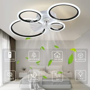 ZEELYDE Chandelier,Design Ceiling Fans with Lights and Remote, Dimmable Quiet Modern Ceiling Fan with Led Lamp, DC Reversible 6 Speed Ceiling Fan with Lighting for Bedroom Living Room -White