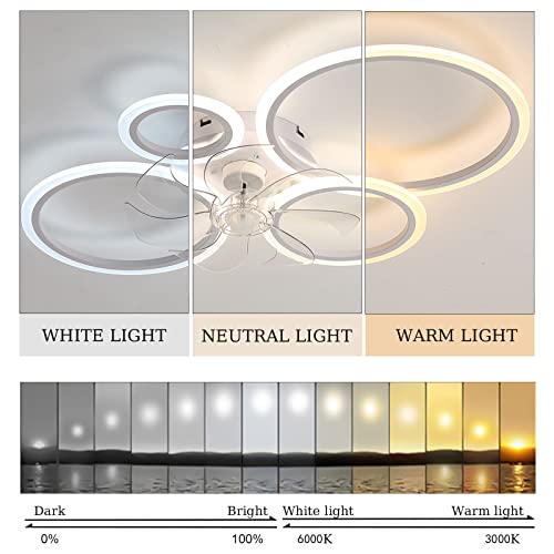 ZEELYDE Chandelier,Design Ceiling Fans with Lights and Remote, Dimmable Quiet Modern Ceiling Fan with Led Lamp, DC Reversible 6 Speed Ceiling Fan with Lighting for Bedroom Living Room -White