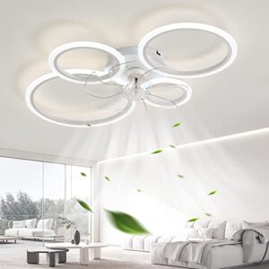 ZEELYDE Chandelier,Design Ceiling Fans with Lights and Remote, Dimmable Quiet Modern Ceiling Fan with Led Lamp, DC Reversible 6 Speed Ceiling Fan with Lighting for Bedroom Living Room -White