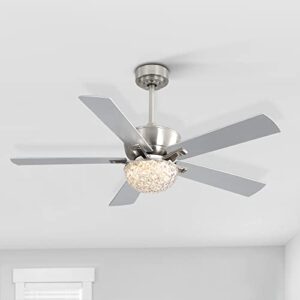 Breezary 52" Ceiling Fans with LED Lights Remote Control, 5 Reversible Blade Chandelier Crystal Lighting Ceiling Fan for Bedroom Home Office