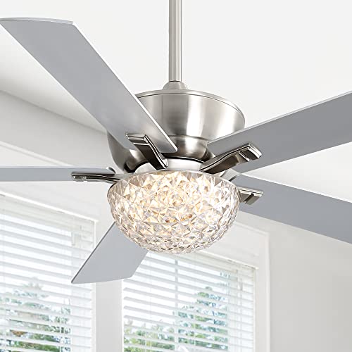 Breezary 52" Ceiling Fans with LED Lights Remote Control, 5 Reversible Blade Chandelier Crystal Lighting Ceiling Fan for Bedroom Home Office