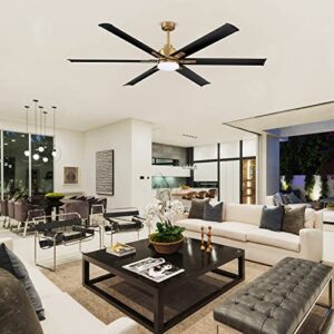 Parrot Uncle Ceiling Fans with Lights and Remote 72 Inch Black Large Ceiling Fan with Light Modern Outdoor Ceiling Fans for Covered Patios with LED Light, Brass