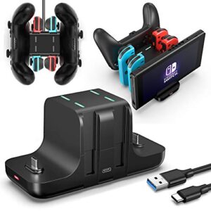 upgraded controller charger dock station for nintendo switch pro controller and joy con, fanpl 6-in-1 charging stand for switch & oled model & lite with charging indicator and type c charging cable