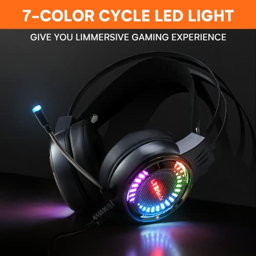 Gaming Headset, LTXHorde RGB PC Headset with Noise Cancelling Microphone, Over Ear Gaming Headphones, Surround Sound, Stereo Bass, LED Lights, Wired Gamer Headset for Laptop, PS4, PS5, Switch, Xbox