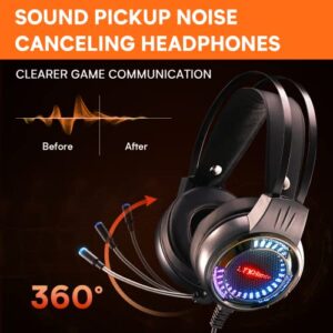 Gaming Headset, LTXHorde RGB PC Headset with Noise Cancelling Microphone, Over Ear Gaming Headphones, Surround Sound, Stereo Bass, LED Lights, Wired Gamer Headset for Laptop, PS4, PS5, Switch, Xbox