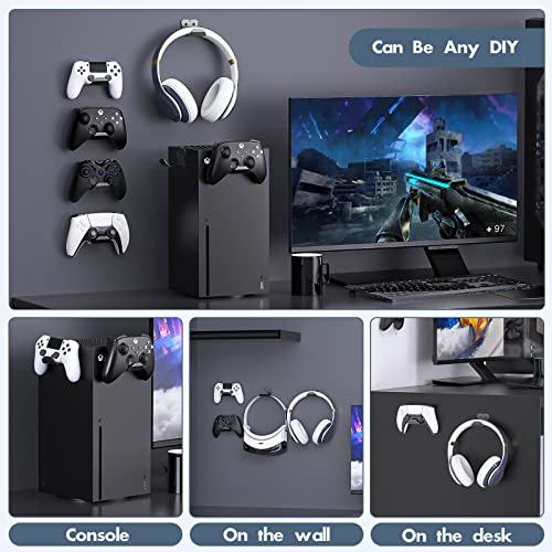 Controller Wall Mount for PS5/PS4/Xbox/Switch Controller, Adhesive PS5 Headset Holder Controller Stand for PS5 Console, 6 Pack Headphone Hanger Wall Mount Hook,PS5 Accessories Controller Headset Stand