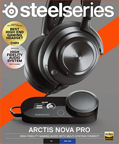 SteelSeries Arctis Nova ProMulti-System Gaming Headset - Premium Hi-Fi Drivers - Hi-Res Audio - 360° Spatial Audio - GameDAC Gen 2 - ESS Sabre Quad-DAC - Stealth Retractable Mic - PC, PS5, PS4, Switch