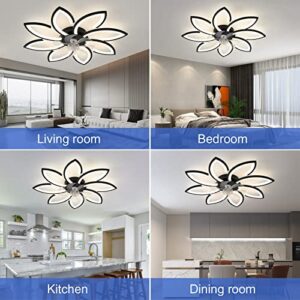 ZHMDJDSH Ceiling Fan with Light Remote Control, 35" 6 Speeds 3 Colors Geometric Bladeless Ceiling Fan with Lights, Black Low Profile Flush Mount Ceiling Fan for Kitchen Bedroom Living Room