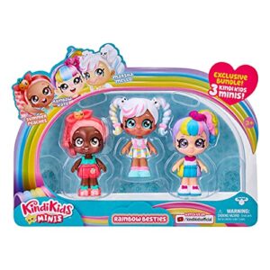 kindi kids minis - rainbow besties - 3 pack collectible posable bobble head figure