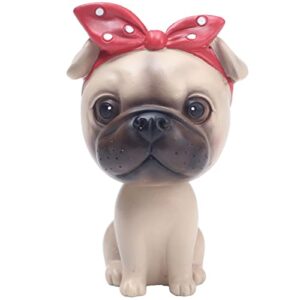 keyum cute bobble head dog car dashboard decoration mini bobbleheads pug figurine funny shaking head dog toy animal puppy home office desktop resin ornaments