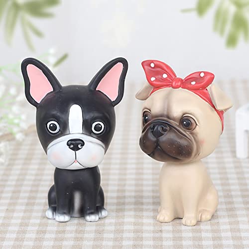 KEYUM Cute Bobble Head Dog Car Dashboard Decoration Mini Bobbleheads Pug Figurine Funny Shaking Head Dog Toy Animal Puppy Home Office Desktop Resin Ornaments