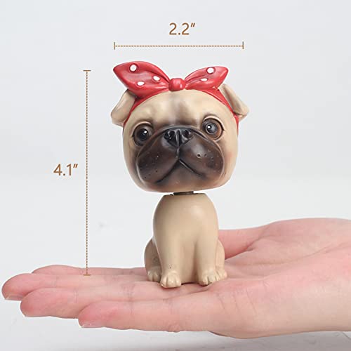 KEYUM Cute Bobble Head Dog Car Dashboard Decoration Mini Bobbleheads Pug Figurine Funny Shaking Head Dog Toy Animal Puppy Home Office Desktop Resin Ornaments