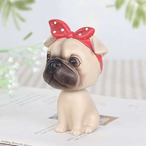 KEYUM Cute Bobble Head Dog Car Dashboard Decoration Mini Bobbleheads Pug Figurine Funny Shaking Head Dog Toy Animal Puppy Home Office Desktop Resin Ornaments