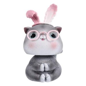 amosfun cat bobblehead ornaments shaking head rabbit ear lucky cat figurines animal dancing figure toy car dashboard decorations for vehicle home office desktop (grey b)