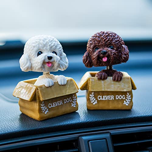 OKAZAVRA 2PCS Shaking Head Dog Decor Bobble-Head Toys for Car Interior Dashboard Ornament, Dog Cake Topper Doll, Clever Dog Doll