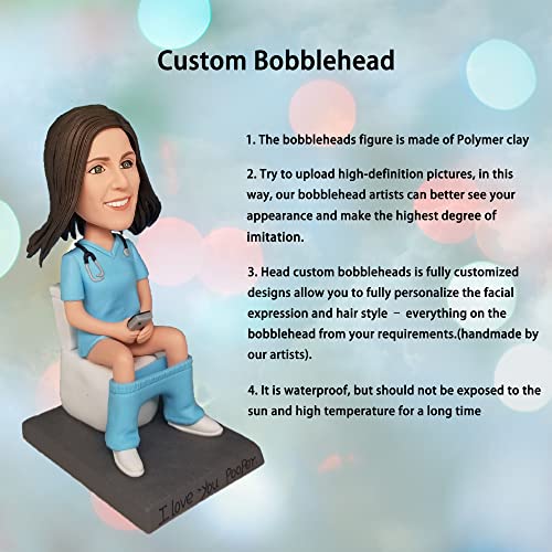 Mydedor Custom Bobbleheads Nurse Sitting on Toilet Figurine Customized Doll Birthday Gifts for Women, Bobble Head Figures Handmade Personalized Car Dashboard Gift for Bestfriend Office Coworker