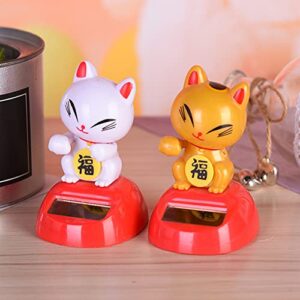 Solar Cat Bobble Shaking Head Dancing Toy Cat Figurine Statue Car Dash Board Lucky Cat Shaking Dancing Ornaments Statues for Car Home Offices Vehicle Decoration (White)