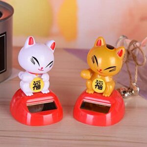 Solar Cat Bobble Shaking Head Dancing Toy Cat Figurine Statue Car Dash Board Lucky Cat Shaking Dancing Ornaments Statues for Car Home Offices Vehicle Decoration (White)