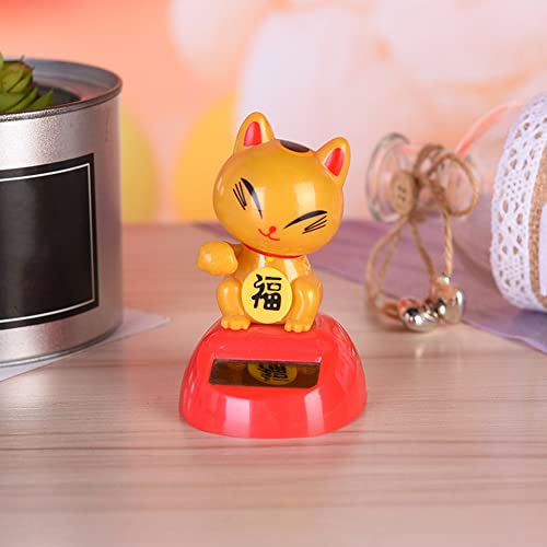 Solar Cat Bobble Shaking Head Dancing Toy Cat Figurine Statue Car Dash Board Lucky Cat Shaking Dancing Ornaments Statues for Car Home Offices Vehicle Decoration (White)