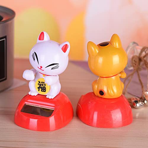 Solar Cat Bobble Shaking Head Dancing Toy Cat Figurine Statue Car Dash Board Lucky Cat Shaking Dancing Ornaments Statues for Car Home Offices Vehicle Decoration (White)