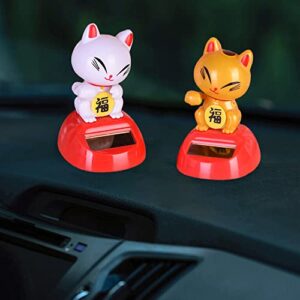 Solar Cat Bobble Shaking Head Dancing Toy Cat Figurine Statue Car Dash Board Lucky Cat Shaking Dancing Ornaments Statues for Car Home Offices Vehicle Decoration (White)