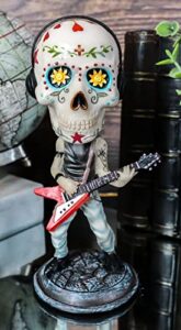 ebros gift day of the dead skeleton rock band guitar player guitarist with headphones bobblehead statue 6.5" tall dias de muertos sugar skull bobble head musician figurine