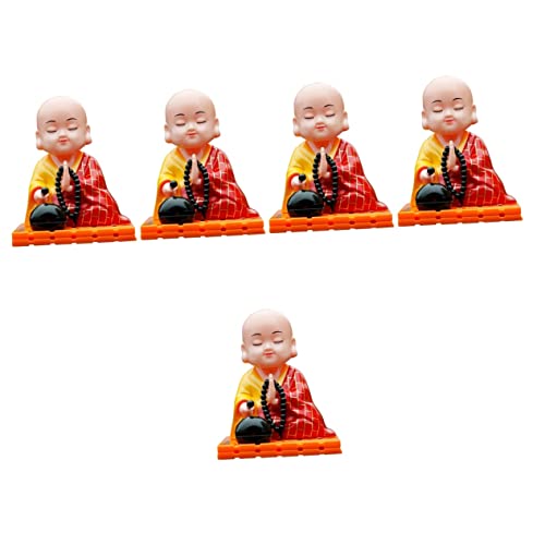 Tofficu 5pcs Dancing Shaking Interior Head Toys for Solar Statue Home Bobblehead Figure Figurines Powered Dashboard Toy Ornaments Doll Monk Car Decoration Buddha Decor Small Display