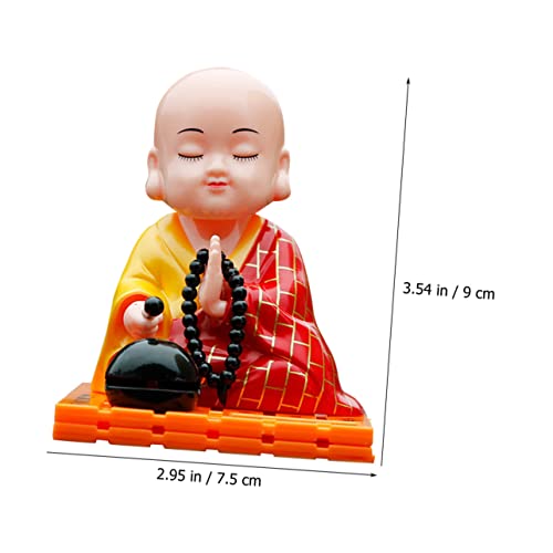 Tofficu 5pcs Dancing Shaking Interior Head Toys for Solar Statue Home Bobblehead Figure Figurines Powered Dashboard Toy Ornaments Doll Monk Car Decoration Buddha Decor Small Display