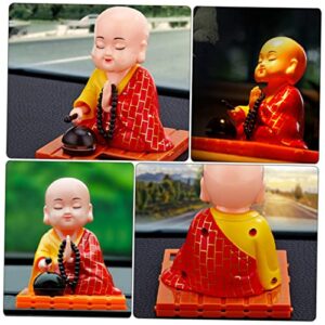 Tofficu 5pcs Dancing Shaking Interior Head Toys for Solar Statue Home Bobblehead Figure Figurines Powered Dashboard Toy Ornaments Doll Monk Car Decoration Buddha Decor Small Display