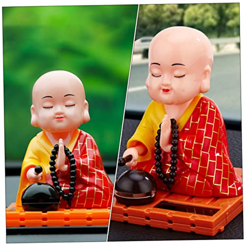 Tofficu 5pcs Dancing Shaking Interior Head Toys for Solar Statue Home Bobblehead Figure Figurines Powered Dashboard Toy Ornaments Doll Monk Car Decoration Buddha Decor Small Display