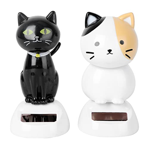 FOMIYES Birthday Gift Kids 2Pcs Car Shaking Head Cat Toys Car Dashboard Cat Figurine Statue Ornament Car Interior Decoration Solar Bobblehead Toys