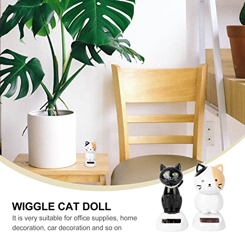 FOMIYES Birthday Gift Kids 2Pcs Car Shaking Head Cat Toys Car Dashboard Cat Figurine Statue Ornament Car Interior Decoration Solar Bobblehead Toys