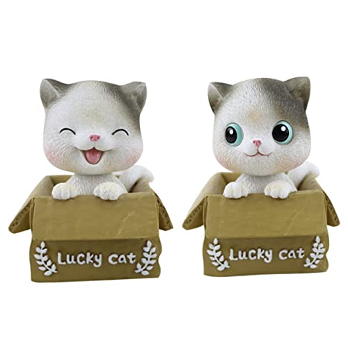 HEASOME 2pcs Cat Bobble Head Ornament Car Decoration Christmas Party Stocking Stuffer Auto Decorations Resin Cat Toy White Child Shake Your Head