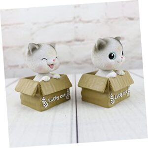 HEASOME 2pcs Cat Bobble Head Ornament Car Decoration Christmas Party Stocking Stuffer Auto Decorations Resin Cat Toy White Child Shake Your Head