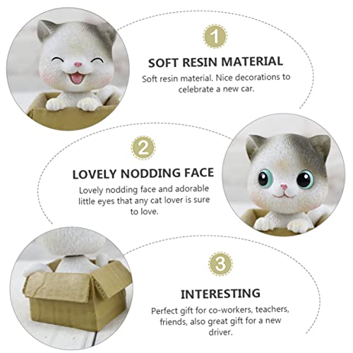 HEASOME 2pcs Cat Bobble Head Ornament Car Decoration Christmas Party Stocking Stuffer Auto Decorations Resin Cat Toy White Child Shake Your Head