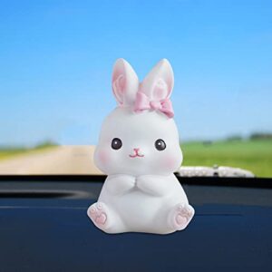 ikasus Car Dashboard Decoration, Cute Rabbit Car Dashboard Ornaments Animal Resin Bobblehead Cartoon Rabbit Shaking Head Doll Toys for Home, Desktop, Office Decor