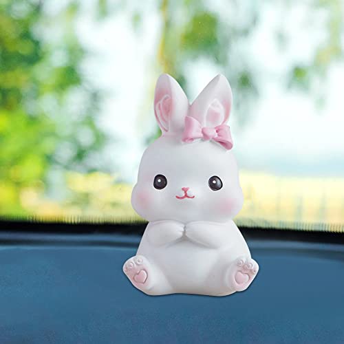 ikasus Car Dashboard Decoration, Cute Rabbit Car Dashboard Ornaments Animal Resin Bobblehead Cartoon Rabbit Shaking Head Doll Toys for Home, Desktop, Office Decor