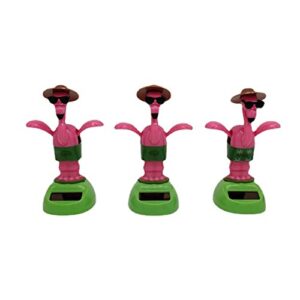 oautosjy 3pcs solar powered flamingo shaking head car dashboard decoration cute flamingo figurine statue car interior display bobblehead animal figure car ornament dancing doll home desktop decoration