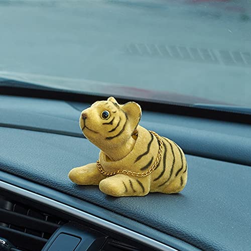 Shaking Head Lucky Tiger Bobble Head Figurine Nodding Tiger Ornaments for Car Vehicle Dashboard Decoration, Yellow Tiger