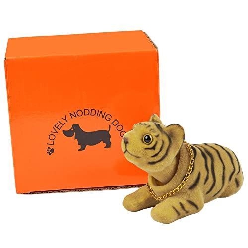 Shaking Head Lucky Tiger Bobble Head Figurine Nodding Tiger Ornaments for Car Vehicle Dashboard Decoration, Yellow Tiger