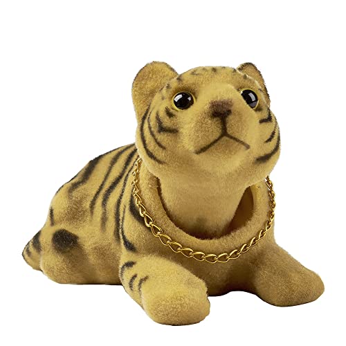 Shaking Head Lucky Tiger Bobble Head Figurine Nodding Tiger Ornaments for Car Vehicle Dashboard Decoration, Yellow Tiger