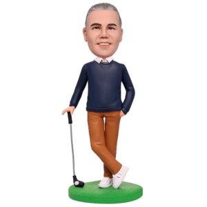 mydedor custom bobble-heads figures navy blue shirt golfer figurines customized doll, bobble head figures handmade personalized car dashboard birthday gift for dad friend businessman coworker